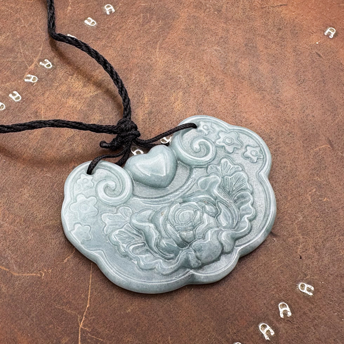 Certified Blue Green Natural Type A Jade Jadeite Carved Flower Love Lo ...