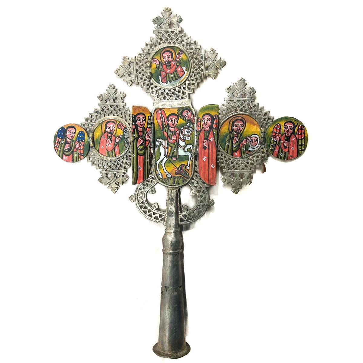 Ethiopian Processional Hand-Painted Multiple Window Cross #2 – Beads of ...