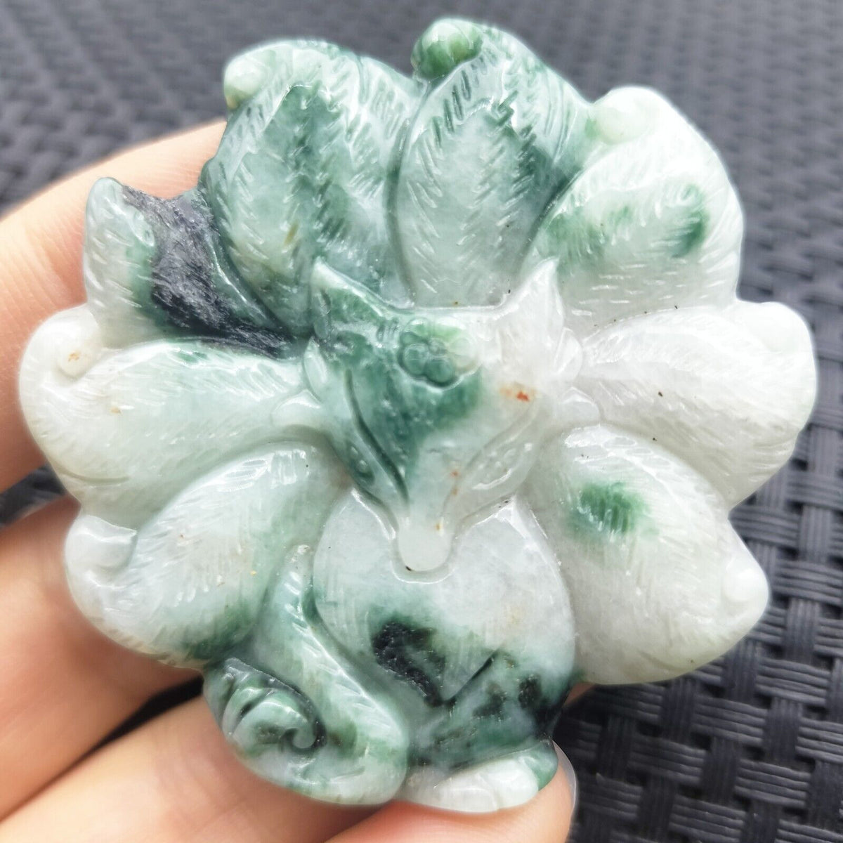 Certified Green Natural Type A Jade Jadeite Carved Nine-Tailed Fox Pen ...