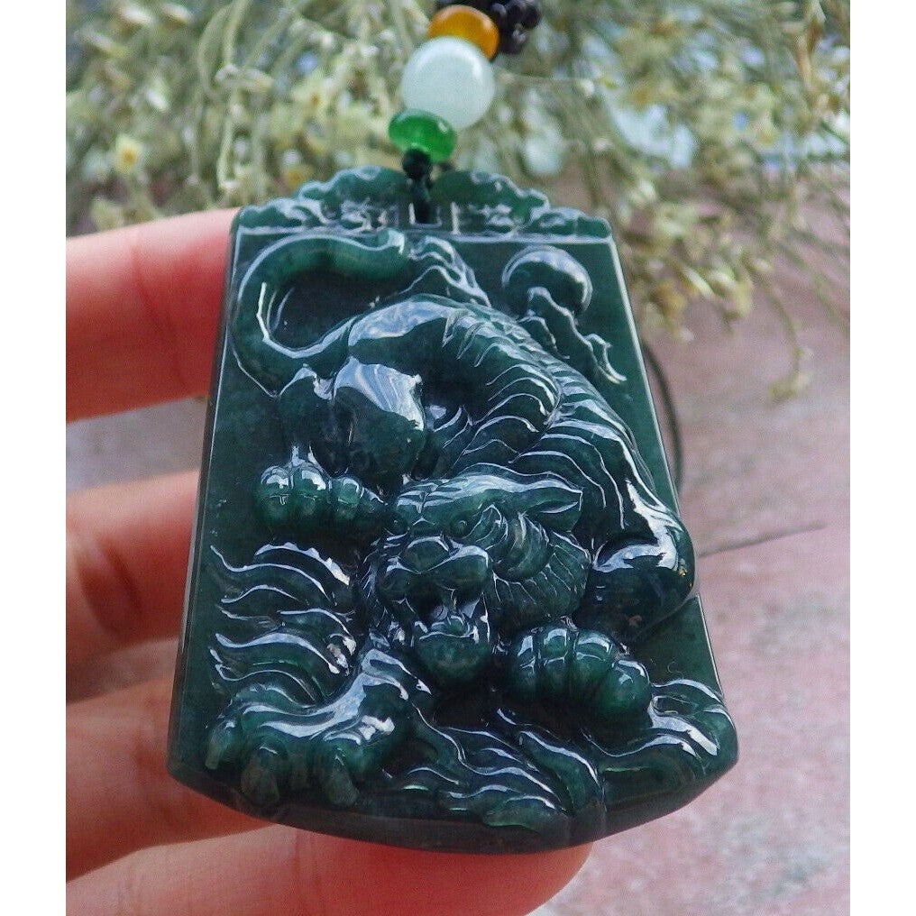 Certified Green Burma 100% Natural A Jade Jadeite Pendant Tiger Neckla ...