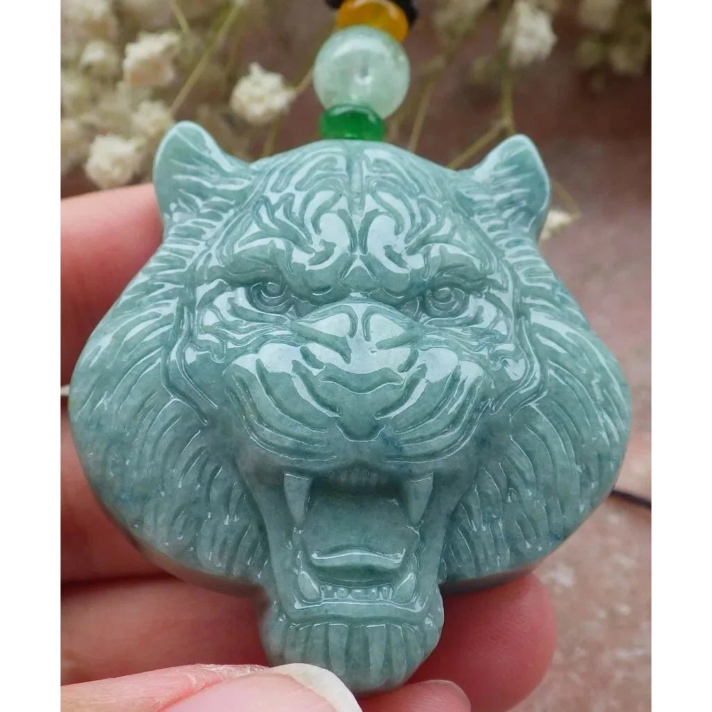 Certified Green Burma Natural 100% A Jade Jadeite Pendant Tiger Head ...