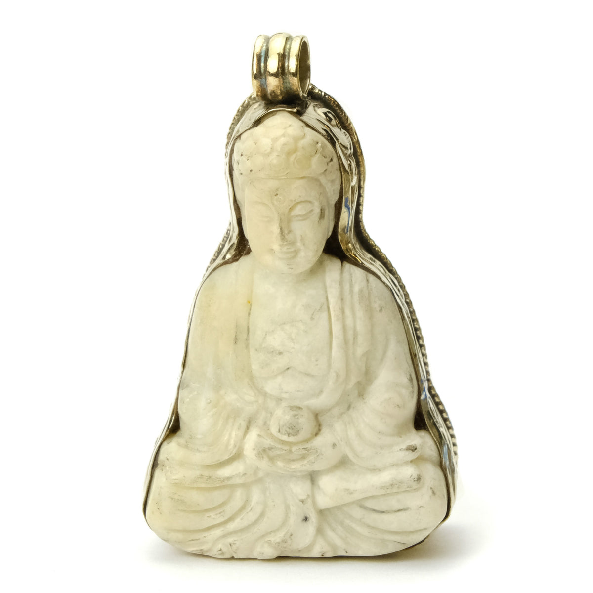 Shaka Nyorai Japanese Style White Jade Buddha Pendant #42 - 2 – Beads ...