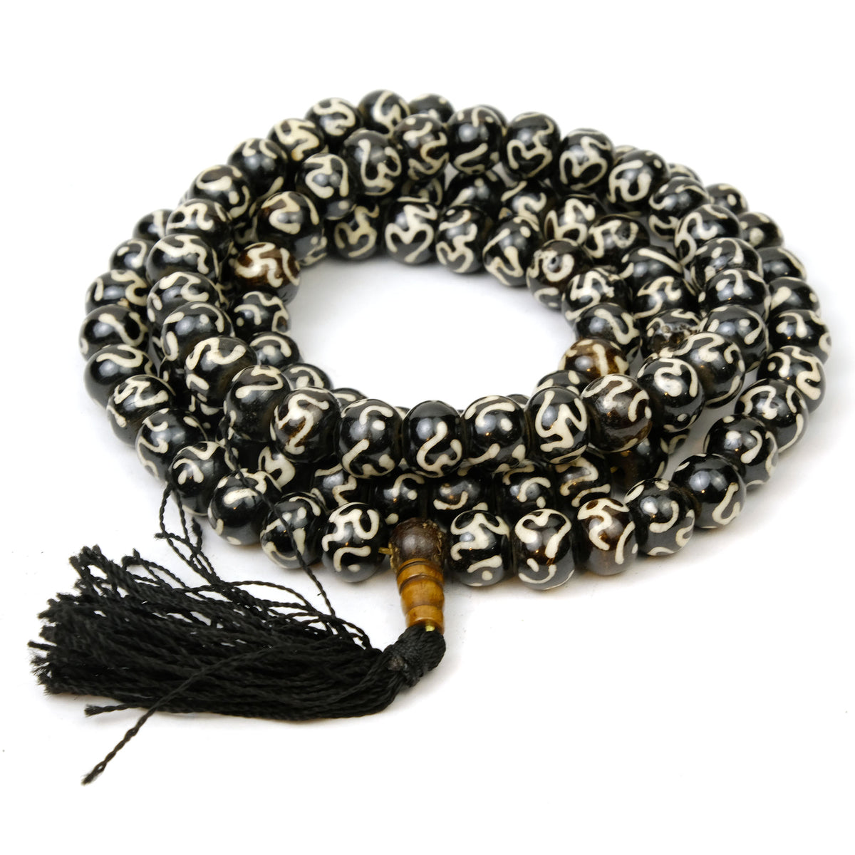 Om Mani Padme Om Batik Cow Bone Mala 12mm – Beads of Paradise