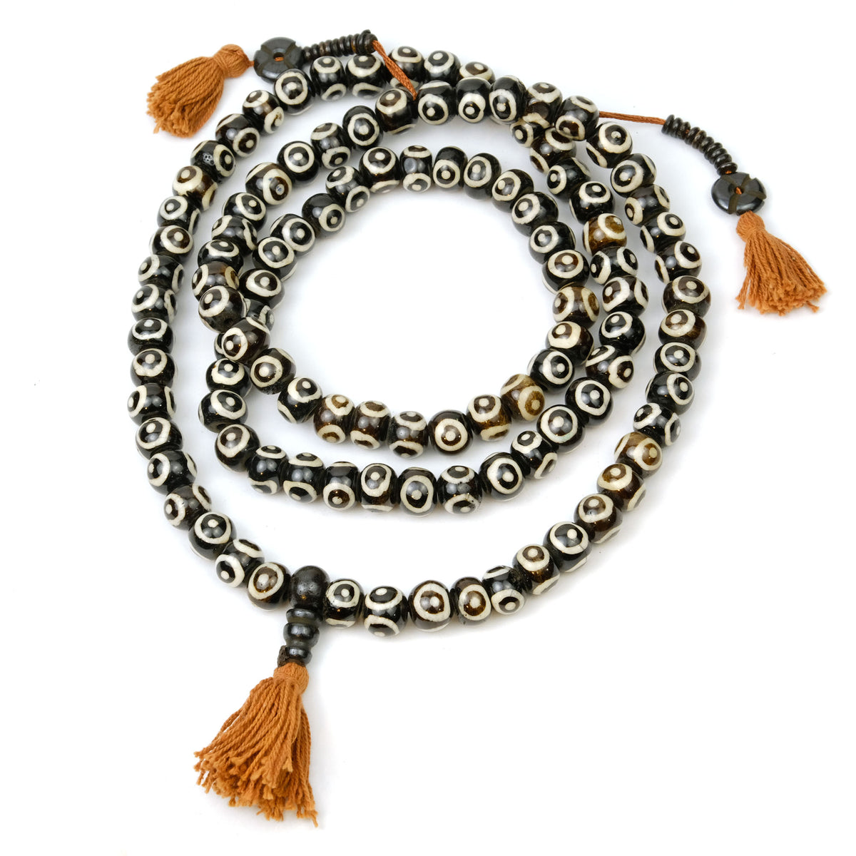 Batik Cow Bone Eye Mala with Counters 12mm – Beads of Paradise