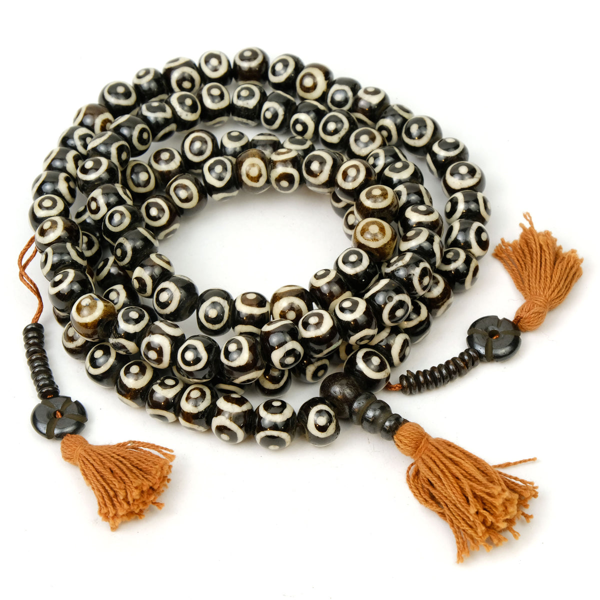 Batik Cow Bone Eye Mala with Counters 12mm – Beads of Paradise