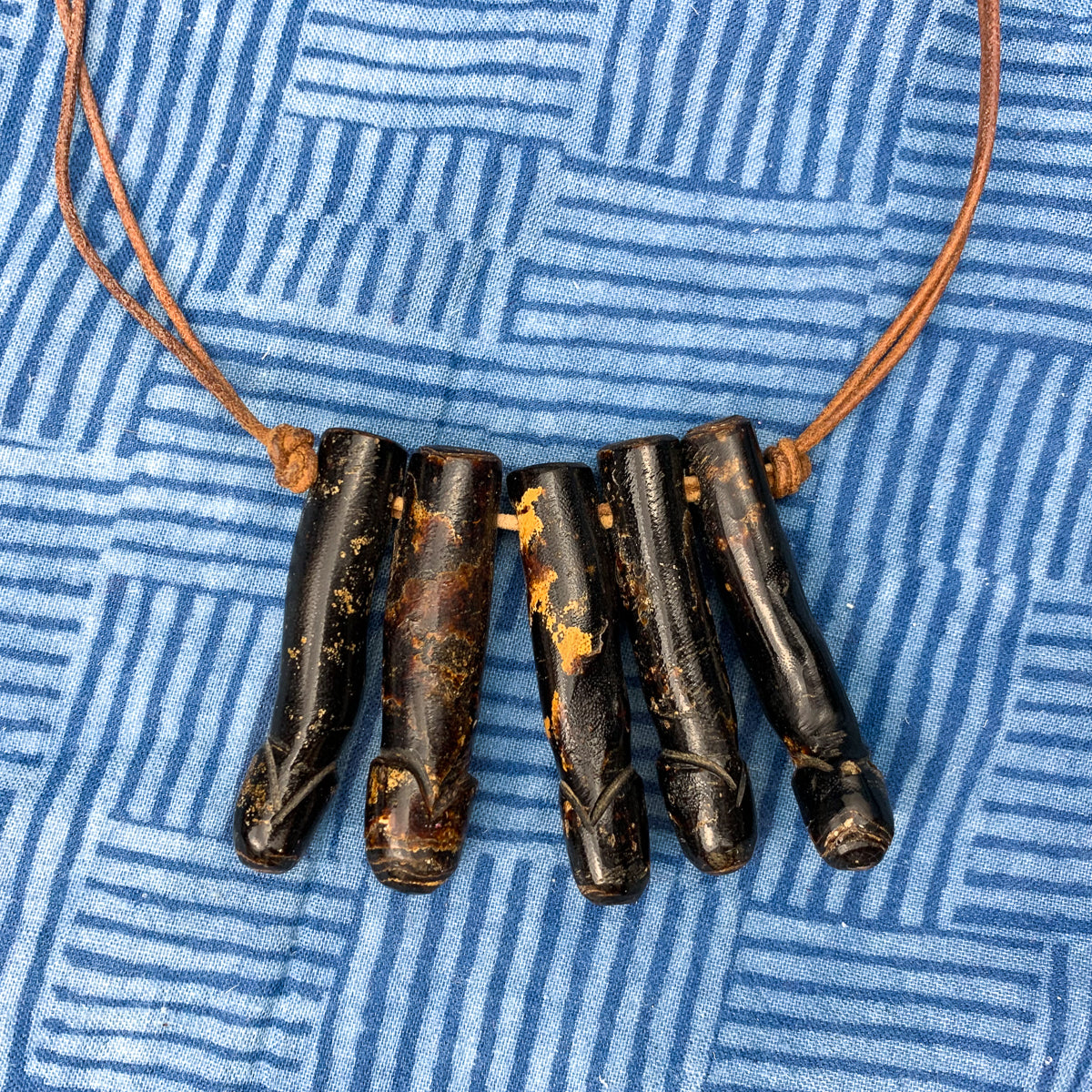 Antique Black Indonesian Coral Lingam / Palad Khik Necklace with Butto ...