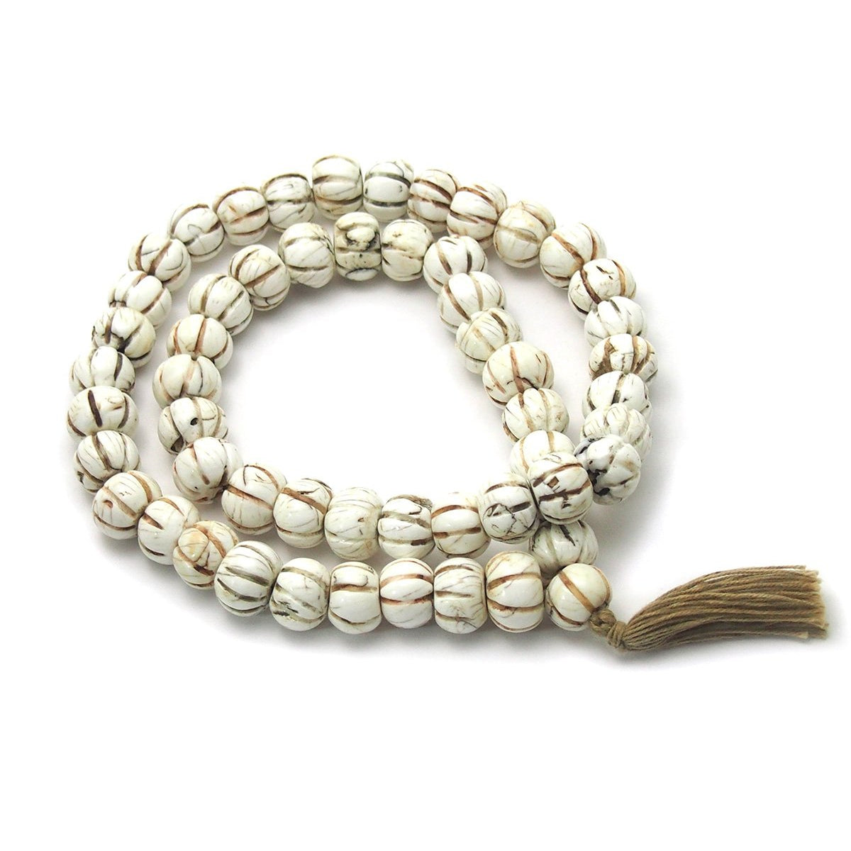 "Sacred Shank" Shell Hand Carved Melon Bead Half Mala – Beads of Paradise
