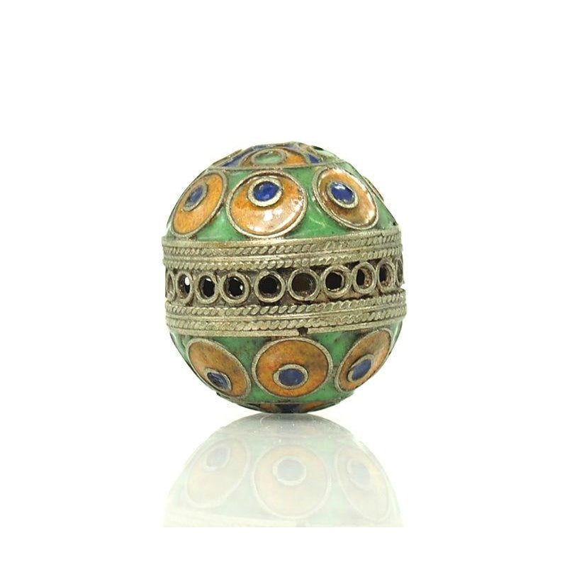 Hand Cast Metal Bead with Enamel Inlay 1 – Beads of Paradise