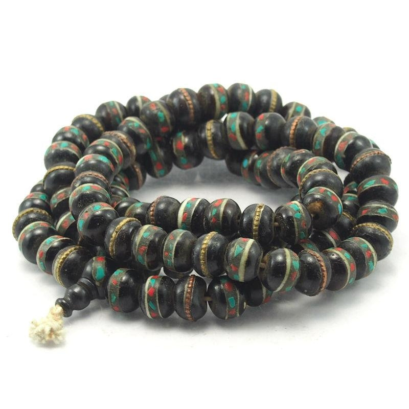 Tibetan Inlaid Cow Bone Mala 14mm – Beads of Paradise