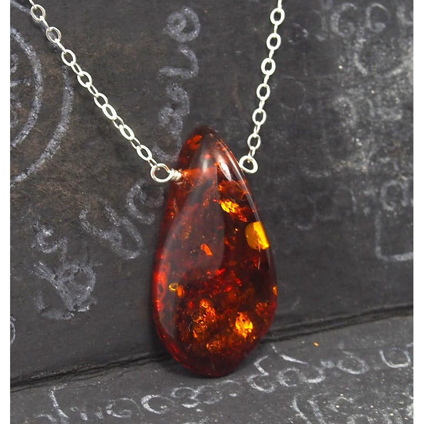 Amber Necklace On Sterling Silver Chain With Sterling Silver Trigger C ...
