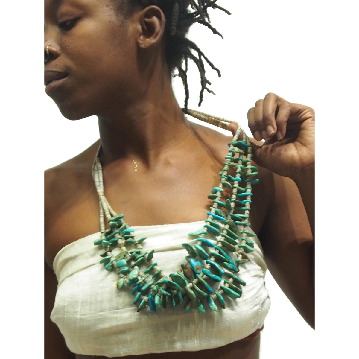 Native American Inspired Turquoise and Shell Three Strand Necklace ...