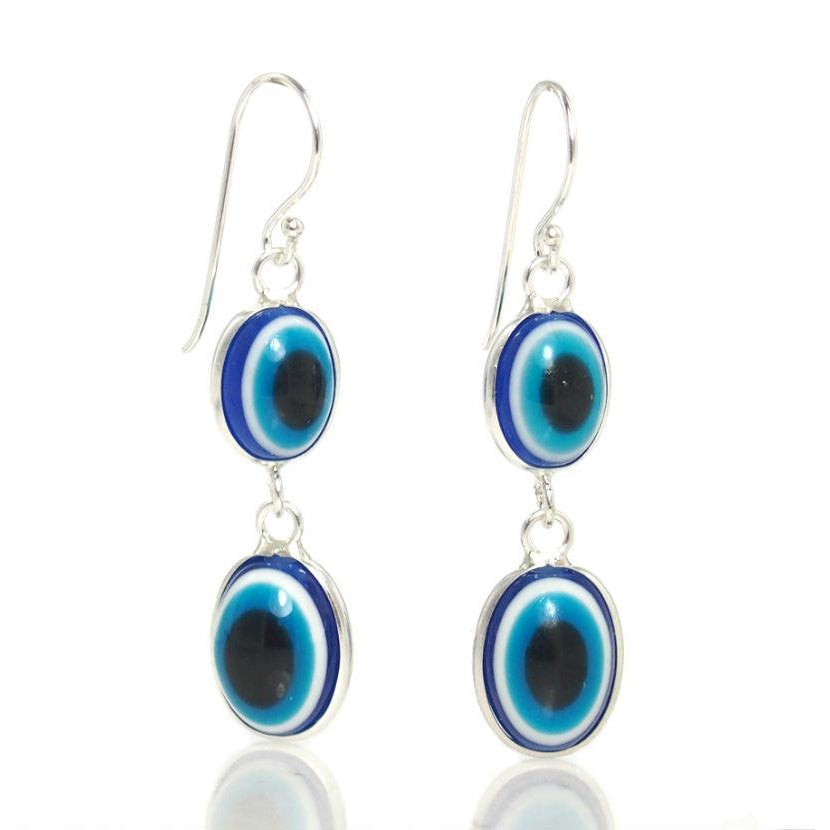 Sterling Silver Double Deep Blue Eye Earrings – Beads of Paradise