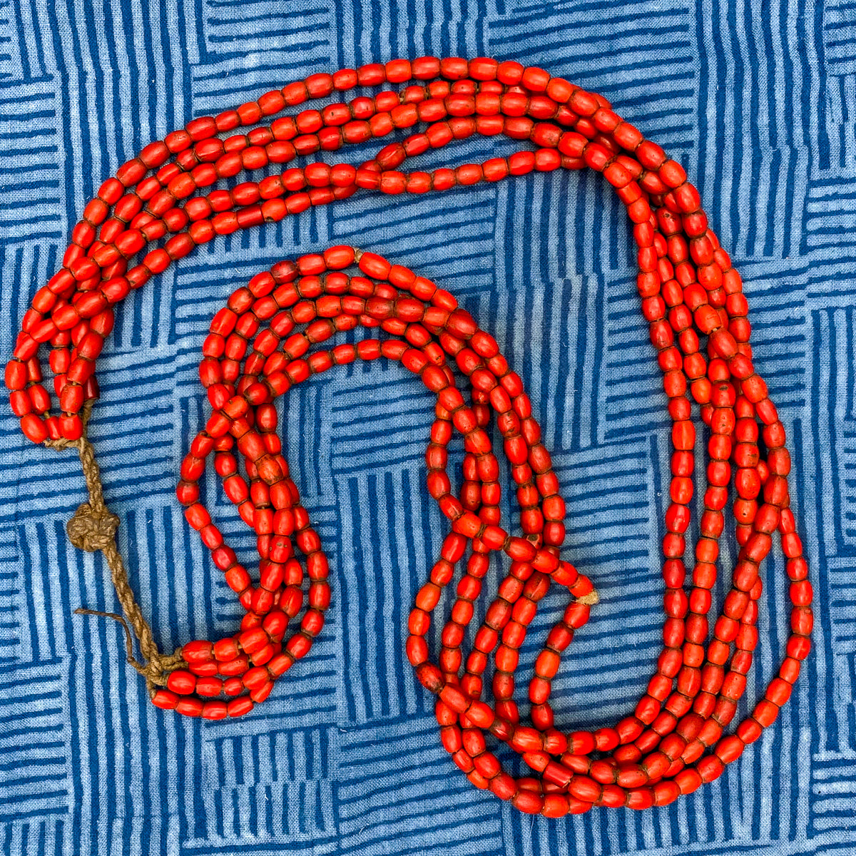 "Sherpa Coral" Antique Red Glass Multistrand 5 Strand Tamba / Necklace ...